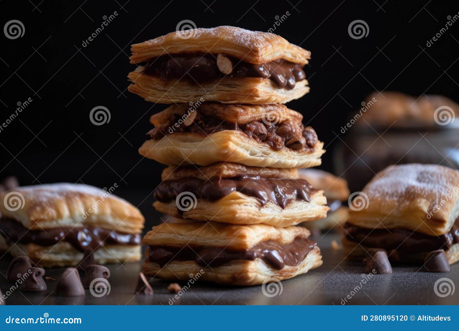 Stack of Flaky Puff Pastries Filled with Chocolate and Hazelnut Spread ...