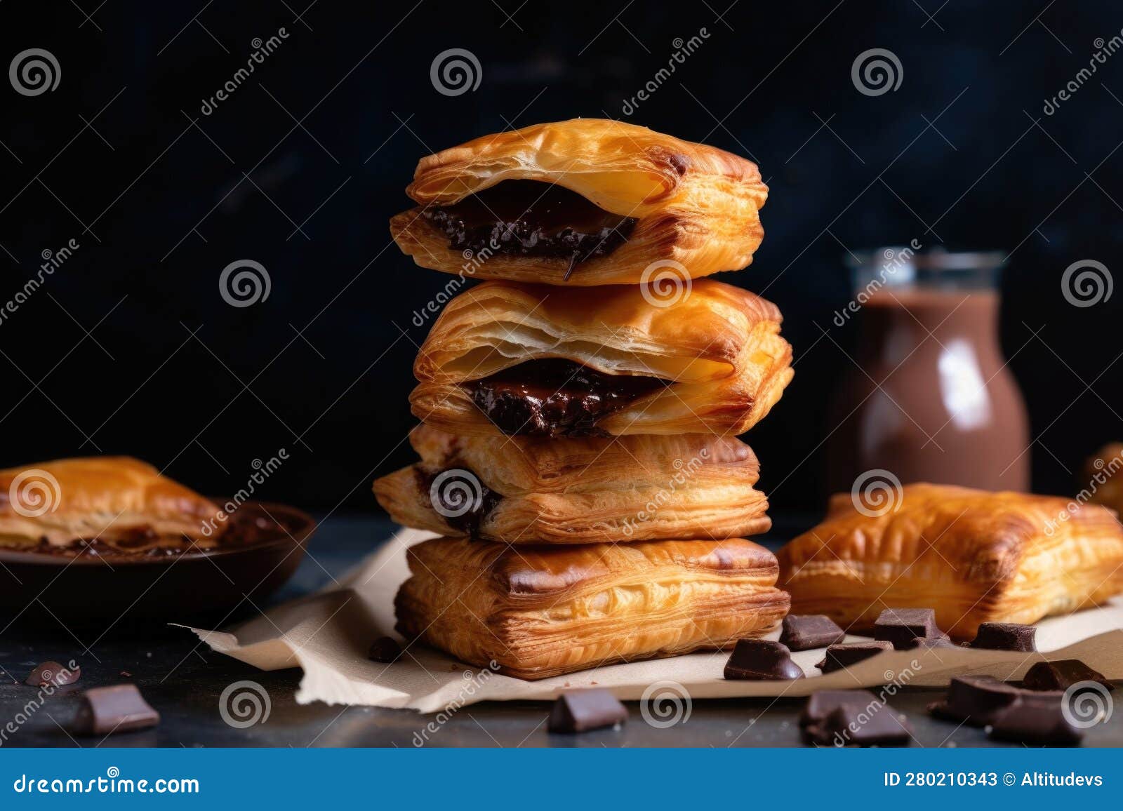 Stack of Flaky Puff Pastries Filled with Chocolate and Hazelnut Spread ...