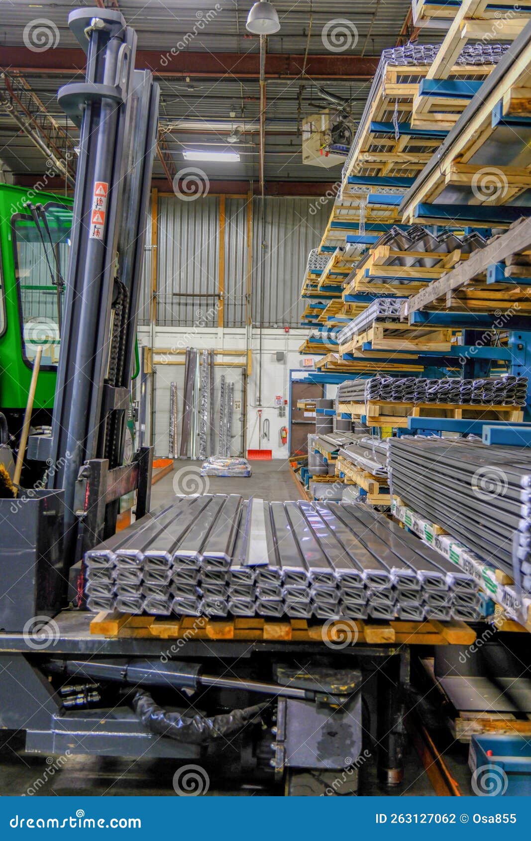 Stack of Flashing on a Forklift in Factory Stock Photo - Image of ...