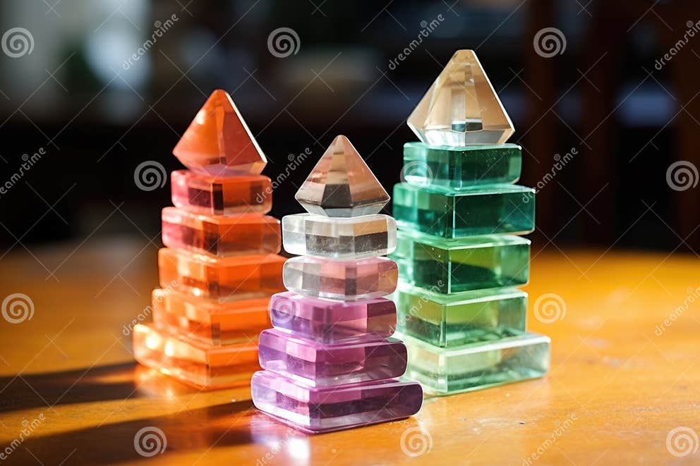 Stack of Flat Crystals Balancing on a Table Stock Image - Image of ...