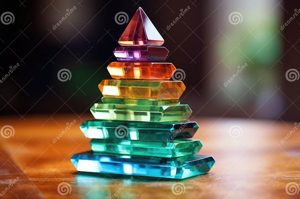 Stack of Flat Crystals Balancing on a Table Stock Image - Image of ...