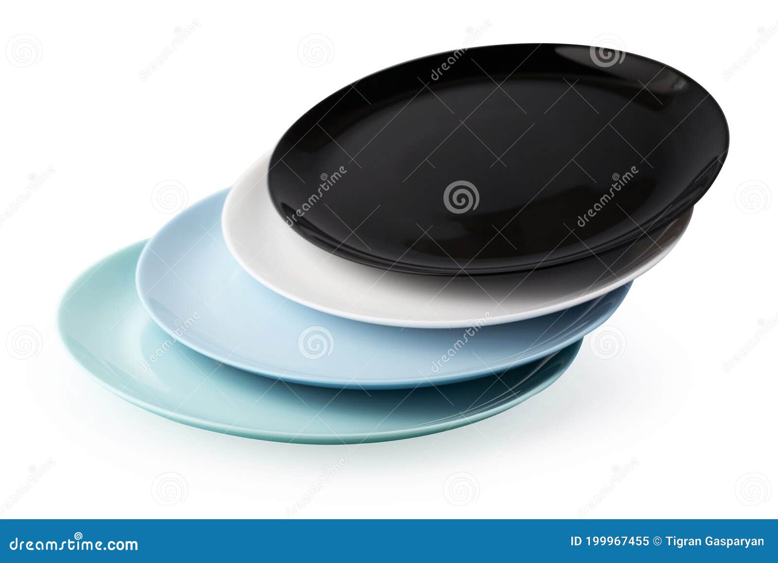 Stack of Flat Multi-colored Set Plates Isolated on White Background ...