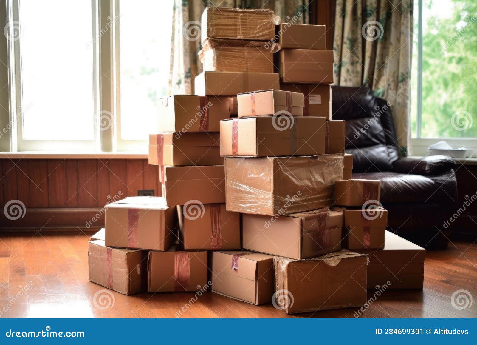 Stack Of Flattened Cardboard Boxes For Recycling And Reuse Royalty-Free ...