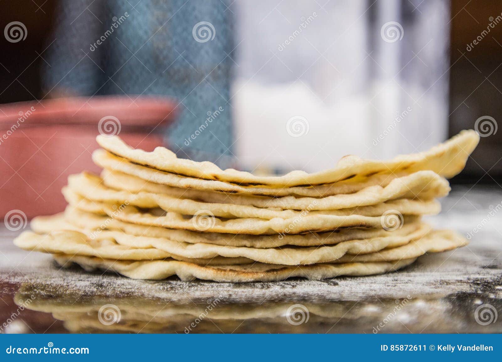 Stack of Flour Tortillas with Flour Bin in Background Stock Image ...