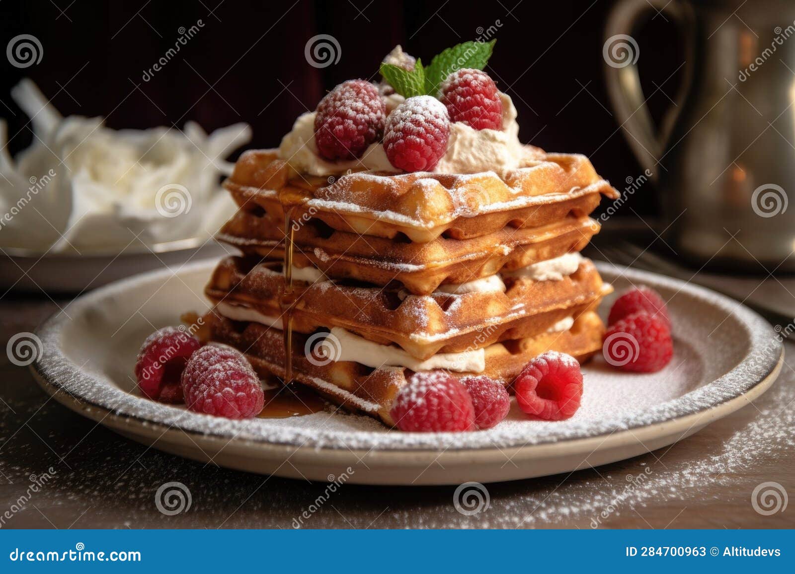 Stack of Fluffy Belgian Waffles on a Serving Plate Stock Illustration ...