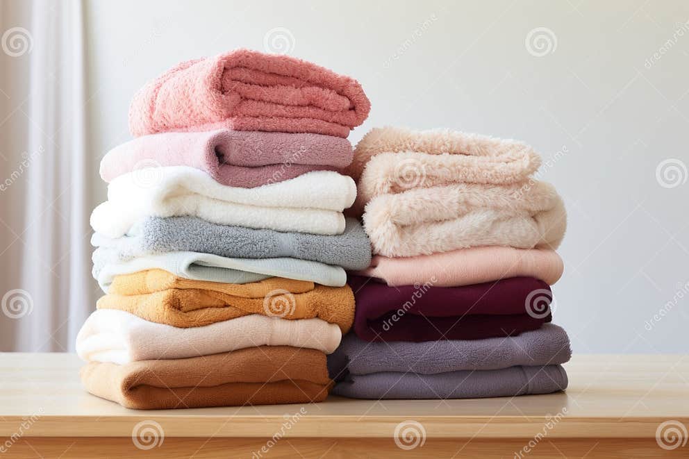 A Stack of Fluffy, Clean Towels for Drying Off Stock Image - Image of ...