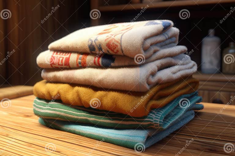 A Stack of Fluffy, Clean Towels for Drying Off Stock Photo - Image of ...