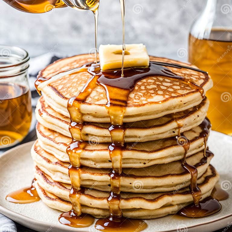 A Stack of Fluffy Pancakes with Maple Syrup Drizzle Stock Photo - Image ...