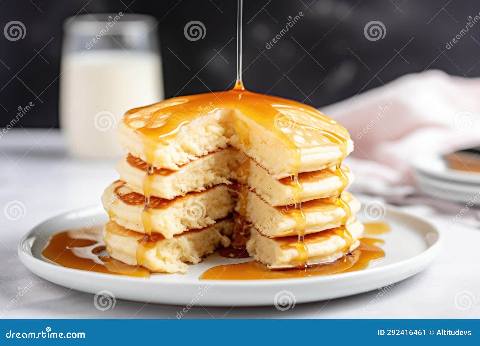 A Stack of Fluffy Pancakes with Maple Syrup Drizzle Stock Image - Image ...