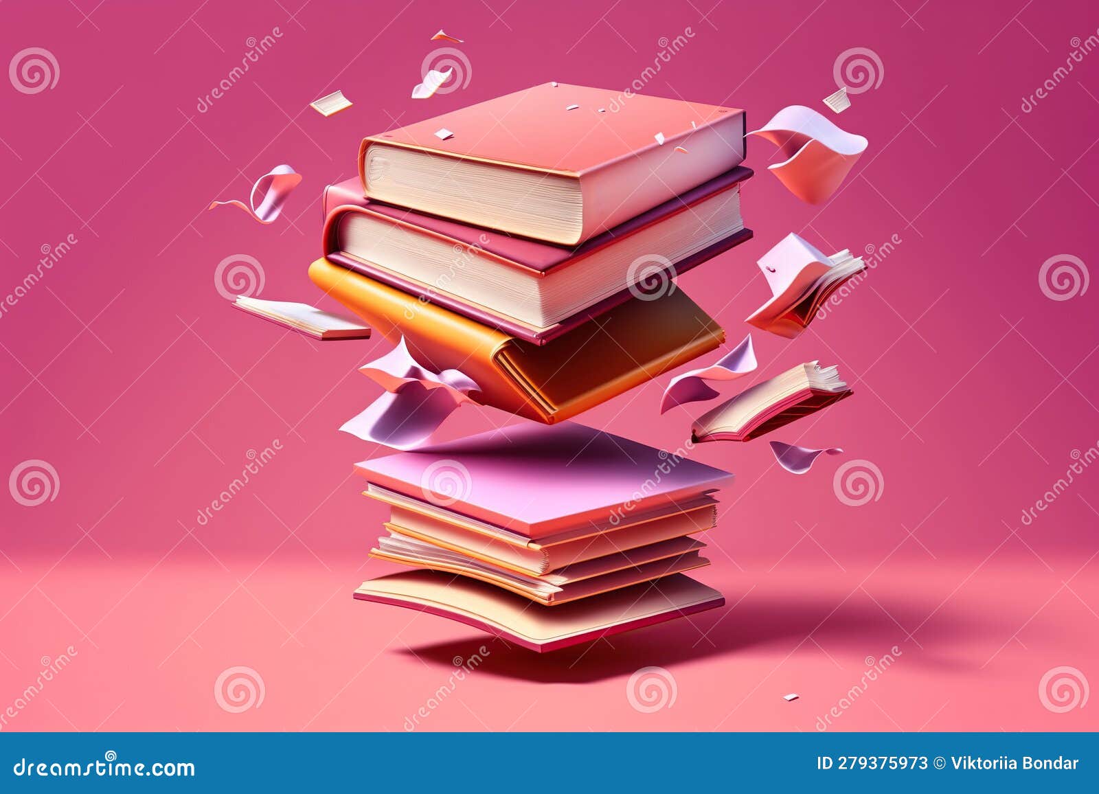 Stack of Flying Books with Levitation on Pink Background Stock ...