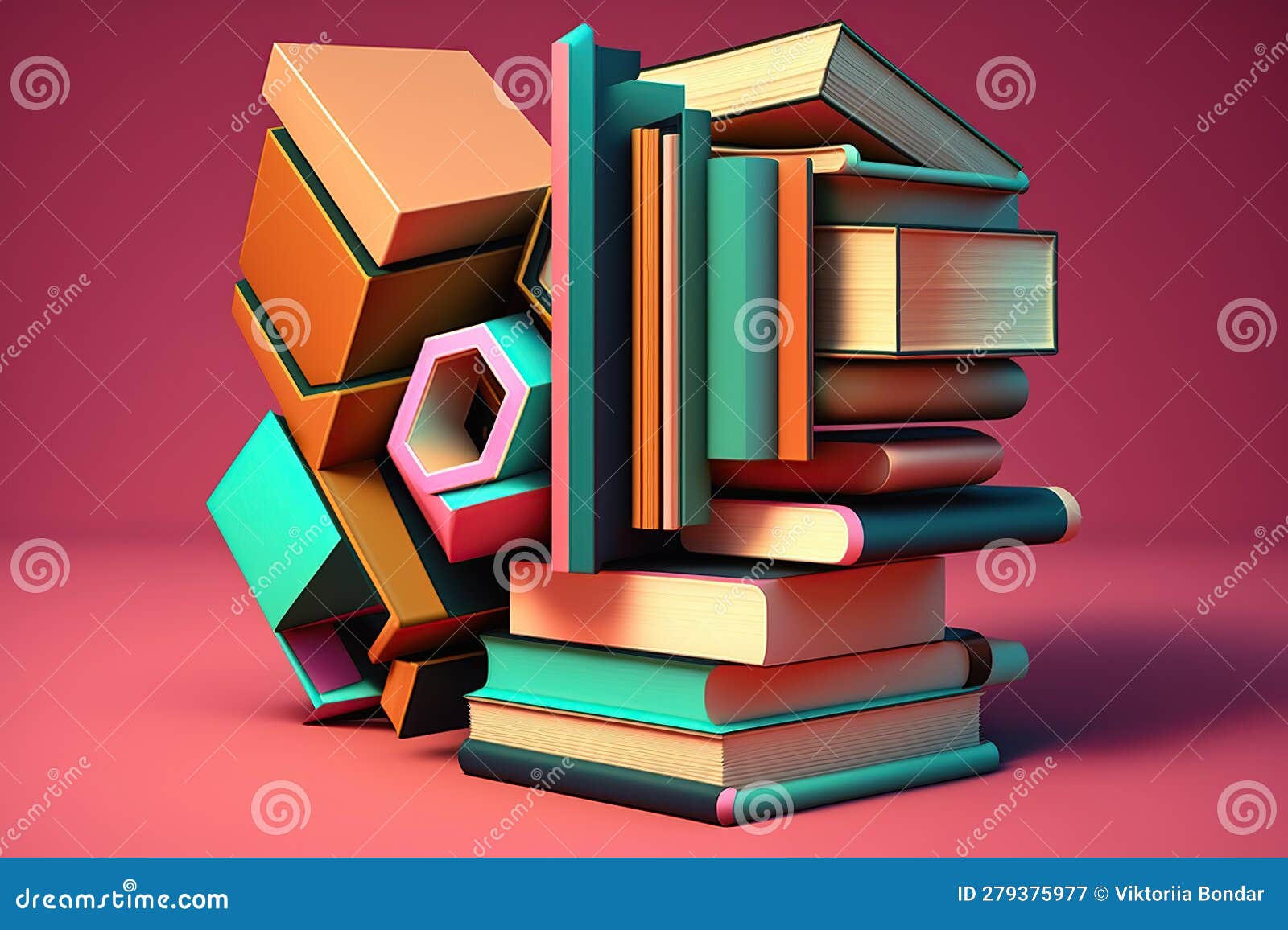 Stack of Flying Books with Levitation on Pink Background Stock ...