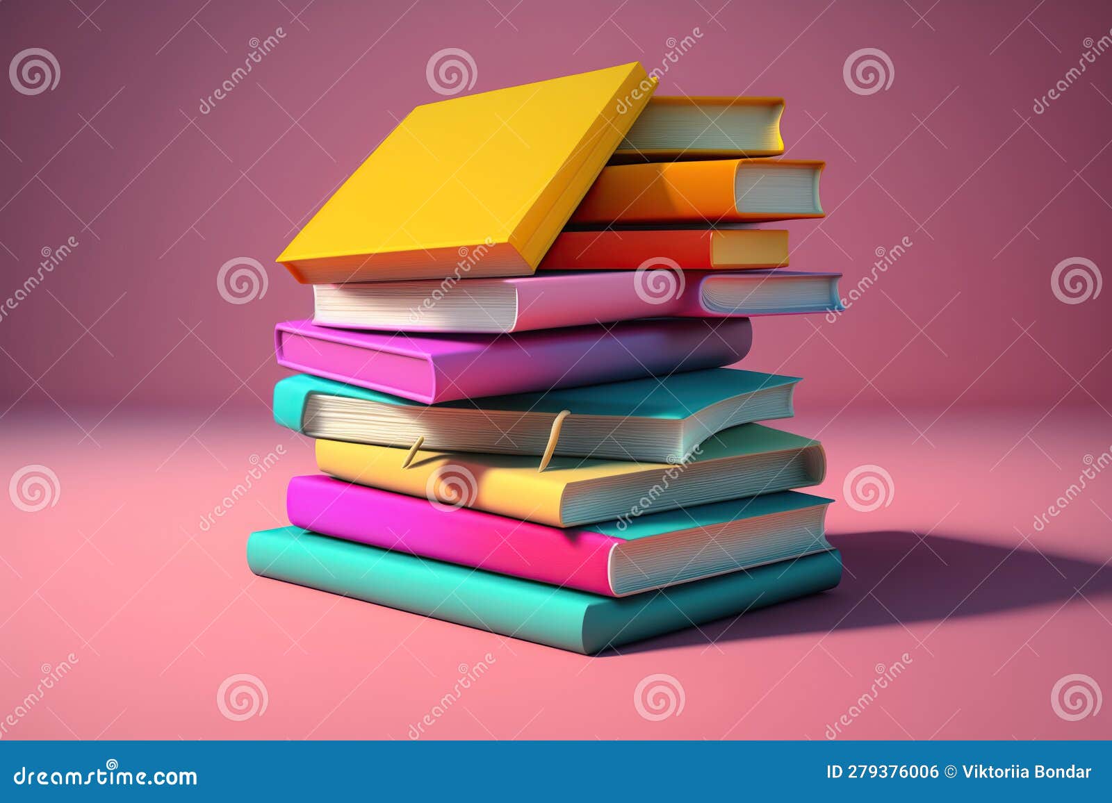 Stack of Flying Books with Levitation on Pink Background Stock ...