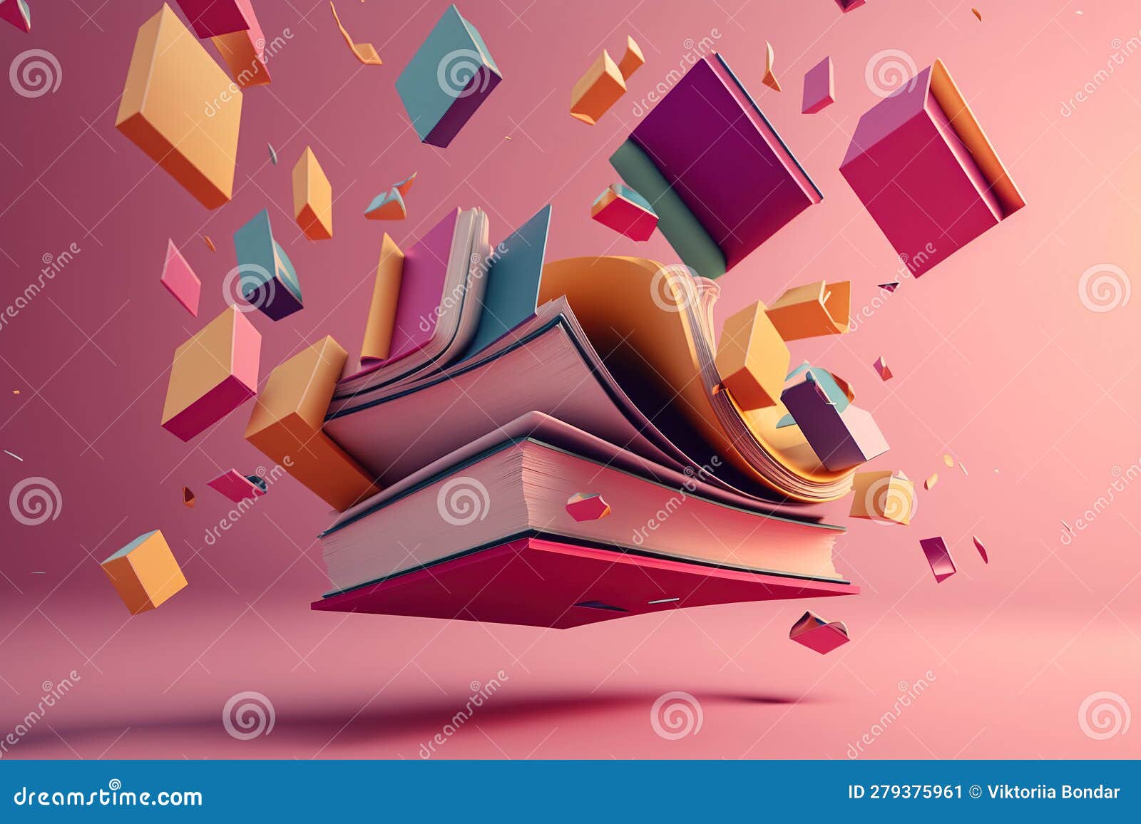 Stack of Flying Books with Levitation on Pink Background Stock ...