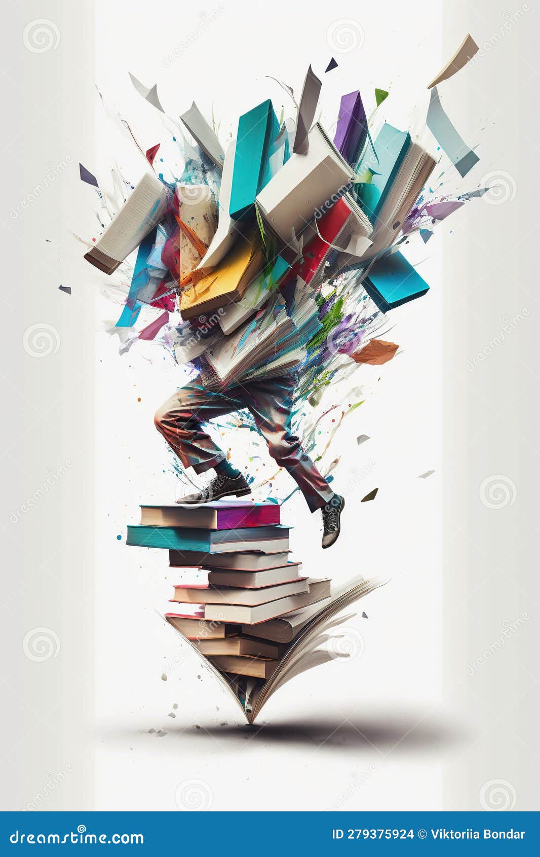 Stack of Flying Books with Levitation on White Background Stock ...