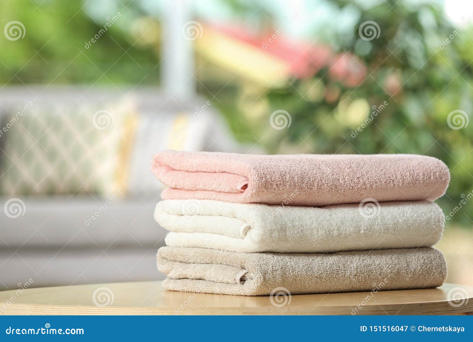 Stack of Folded Clean Soft Towels on Table Stock Image - Image of ...