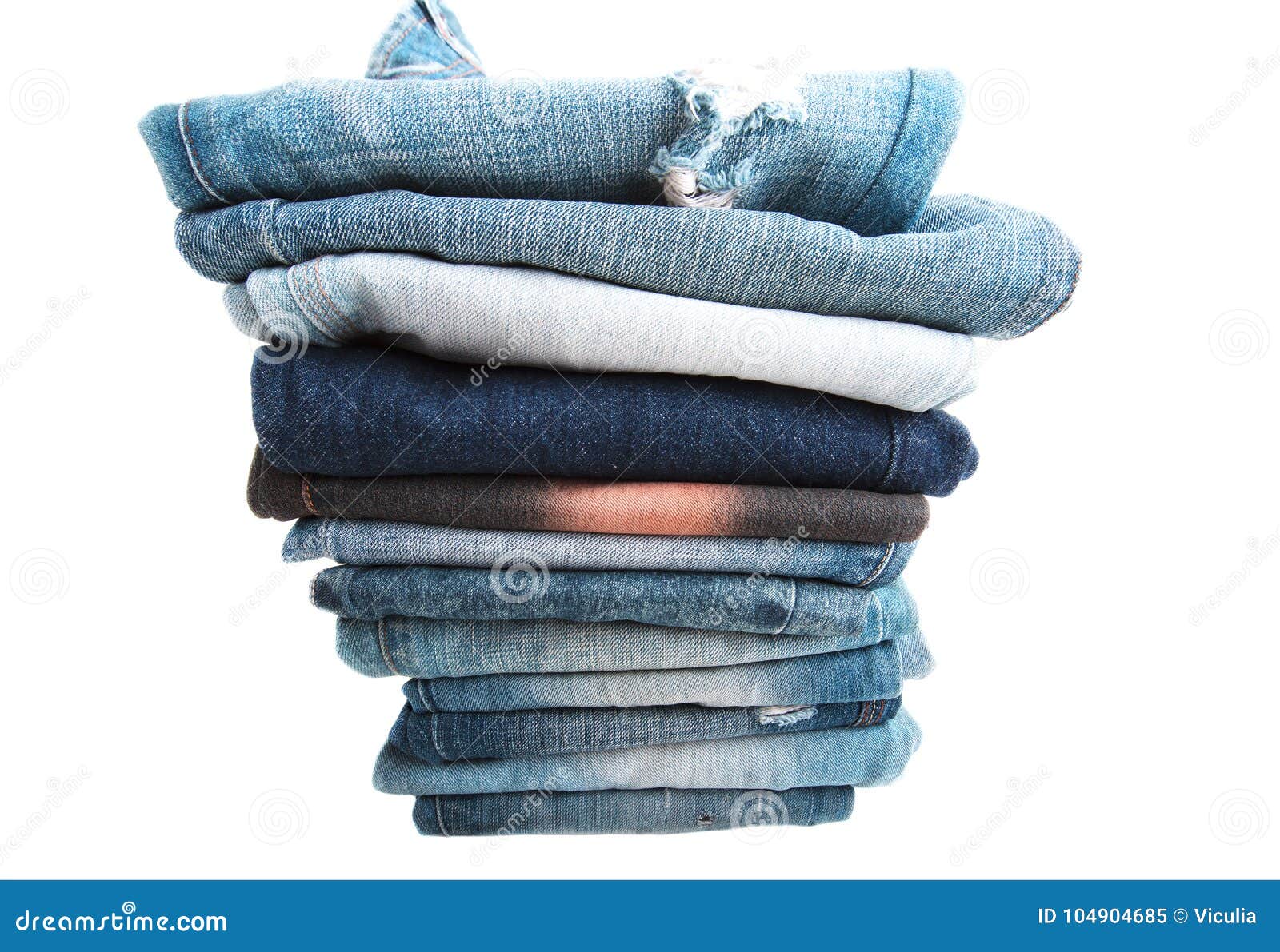 Stack of Folded Clothes, Blue Jeans Pants, Dark Blue Denim Trousers on ...