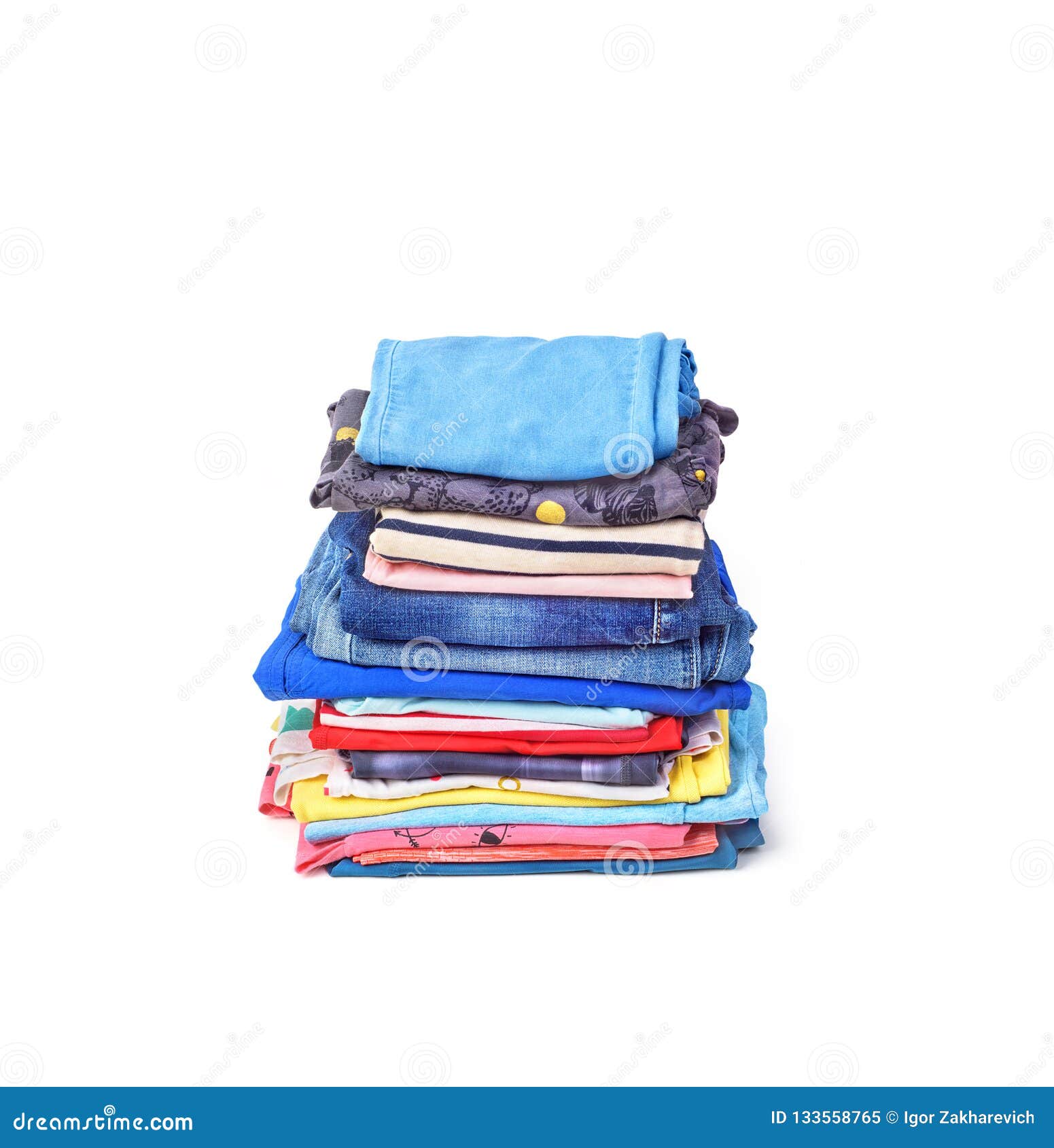 Stack of Folded Clothes Isolated Stock Image - Image of pupil, green ...