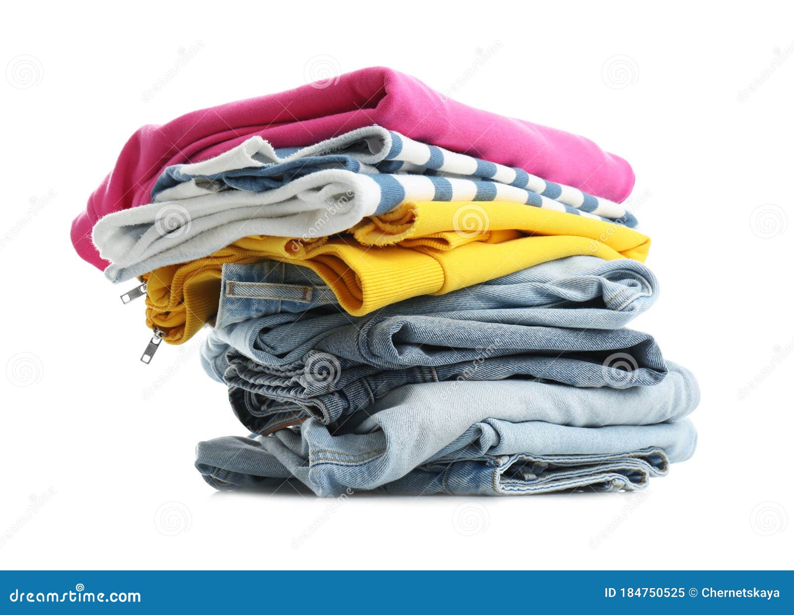 Stack of Folded Clothes Isolated Stock Image - Image of garment, pants ...
