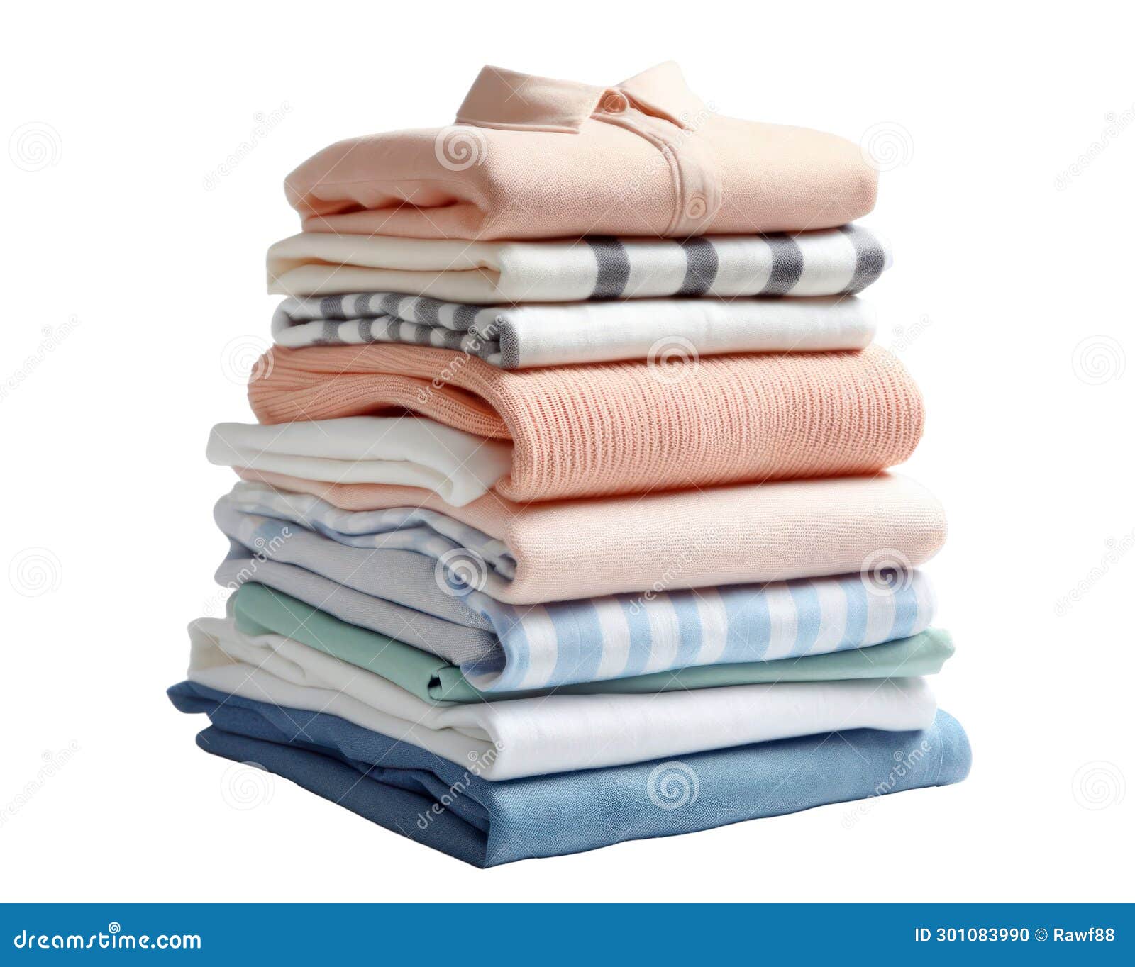 Stack of Folded Clothes. Pile of Clean Shirts Isolated on White ...
