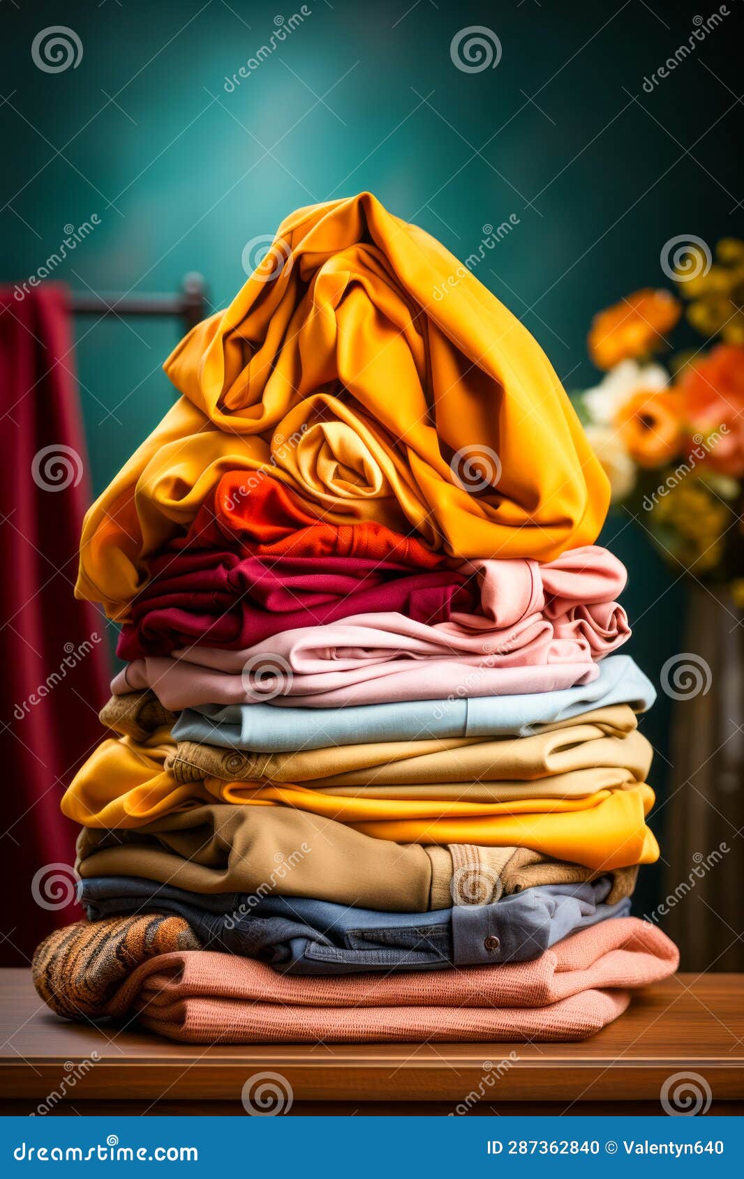 Stack of Folded Clothes Sitting on Top of Table. Generative AI Stock ...