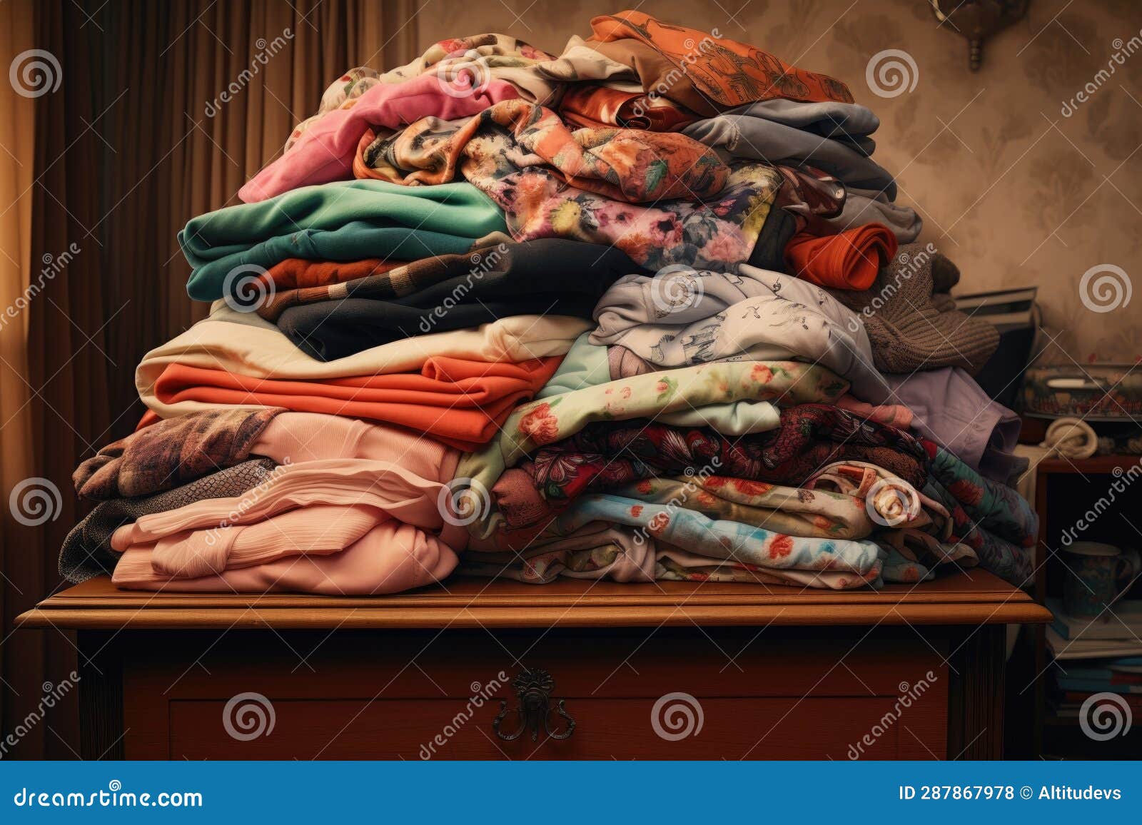 Stack of Folded Clothing on a Dresser Stock Illustration - Illustration ...