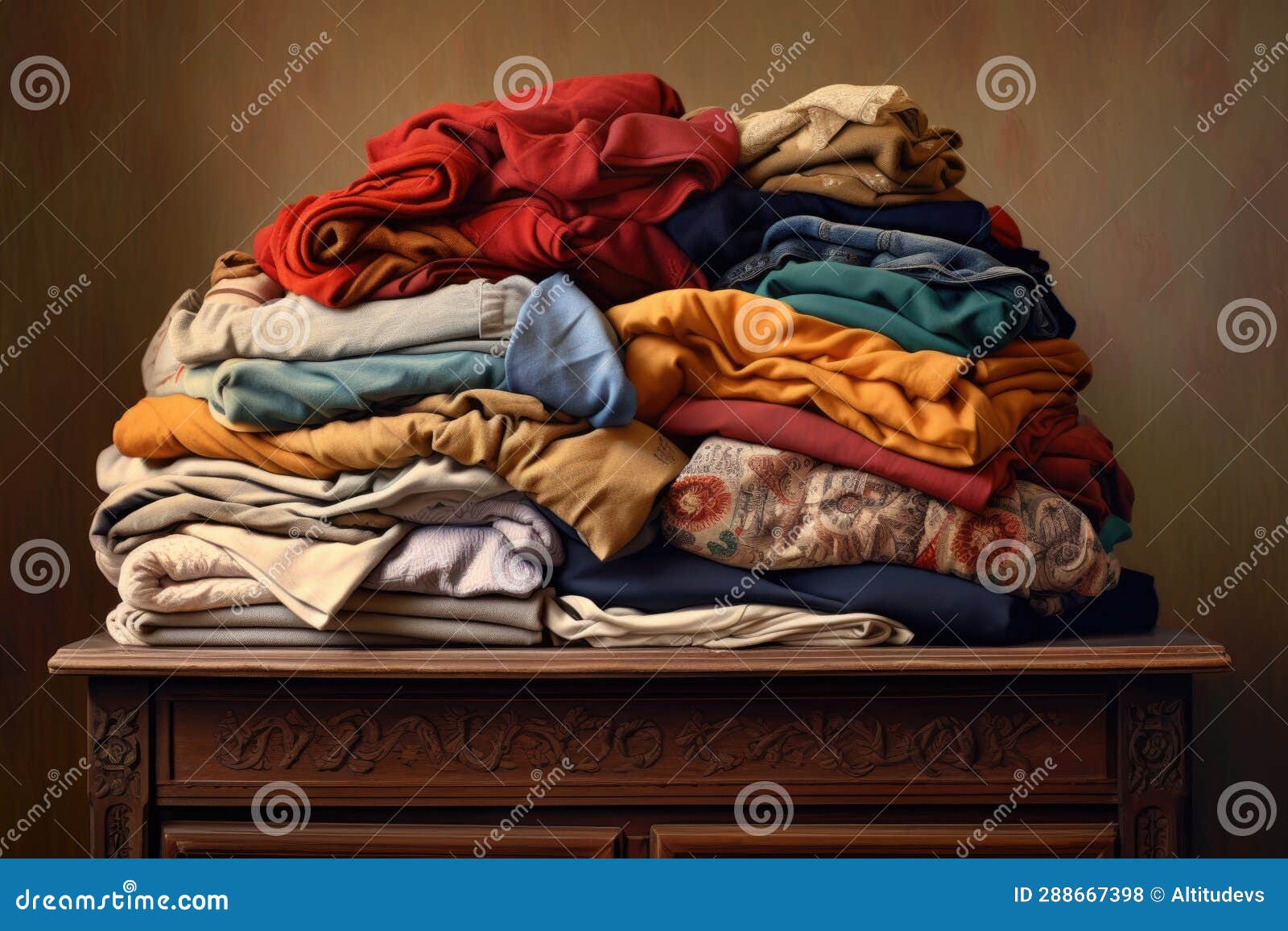 Stack of Folded Clothing on a Dresser Stock Photo - Image of decor ...