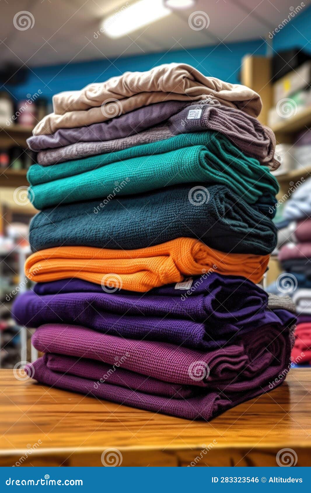 Stack of Folded Clothing in a Retail Store Stock Illustration ...