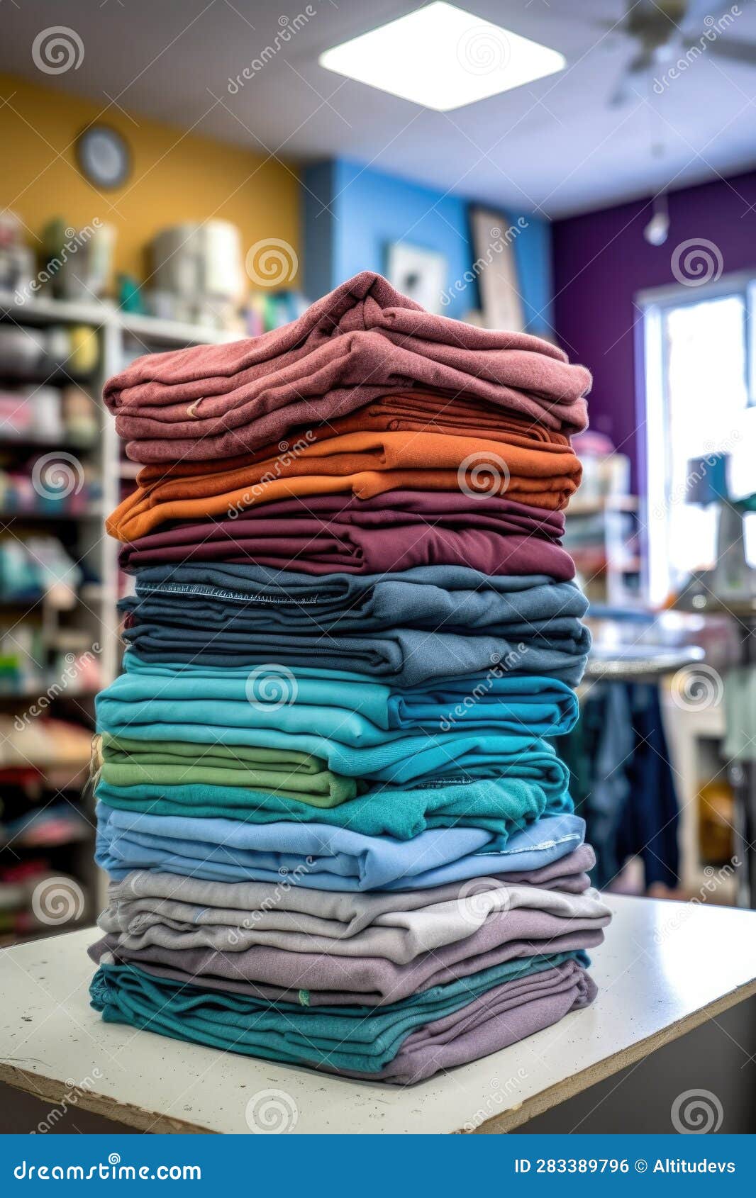 Stack of Folded Clothing in a Retail Store Stock Illustration ...