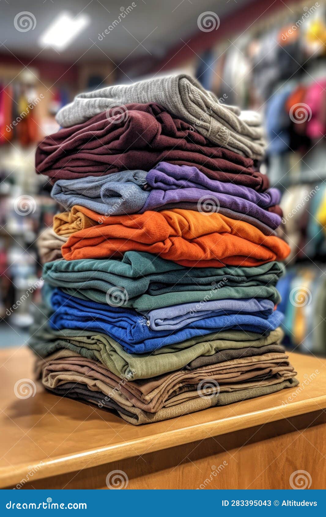 Stack of Folded Clothing in a Retail Store Stock Illustration ...