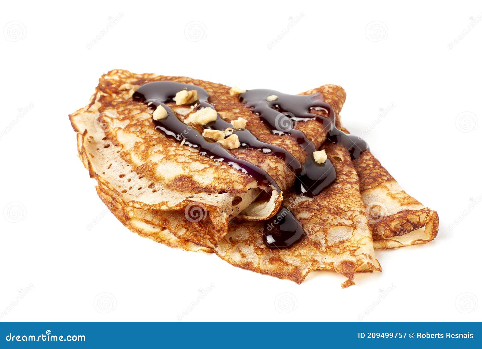 Stack of Folded Crepes with Chocolate Sauce on White Stock Image ...