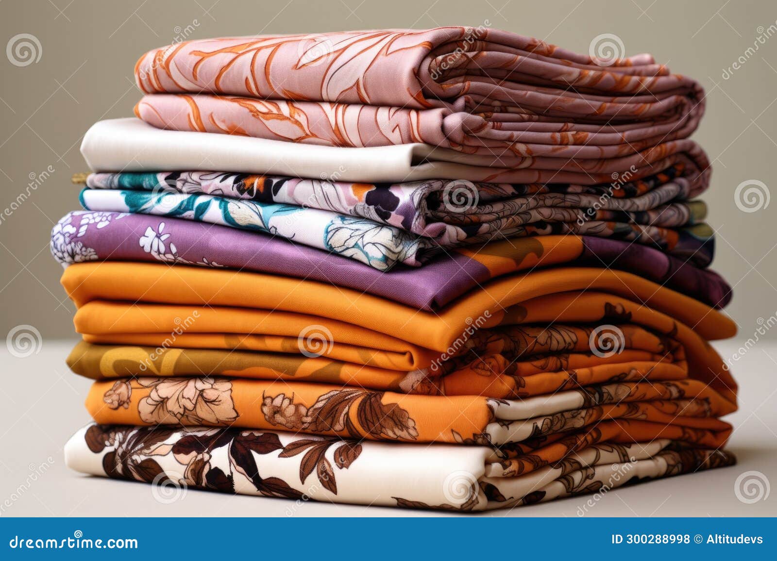 A Stack of Folded Fabrics in Different Patterns Stock Photo - Image of ...
