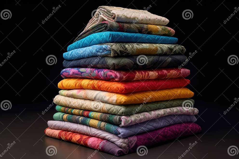 Stack of Folded Handcrafted Quilts Stock Illustration - Illustration of ...