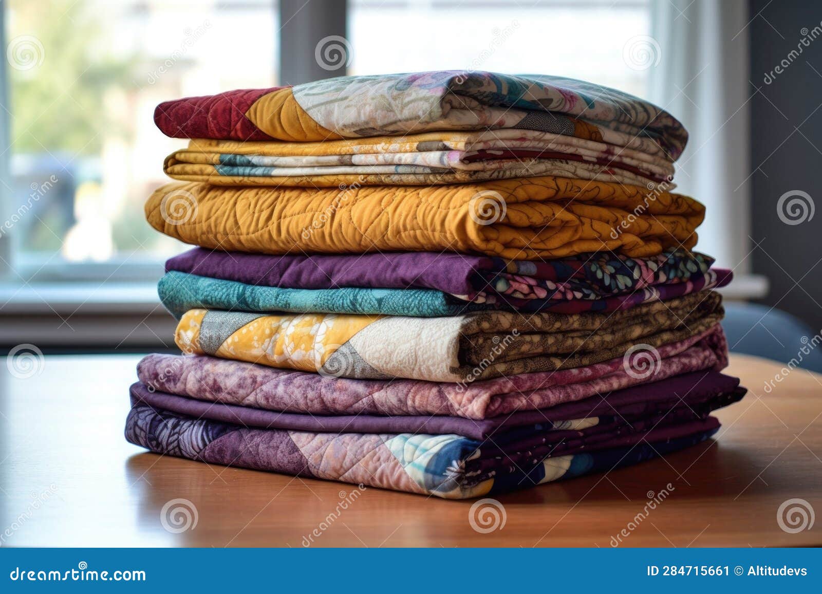 Stack of Folded Handmade Quilts in Various Patterns Stock Illustration ...