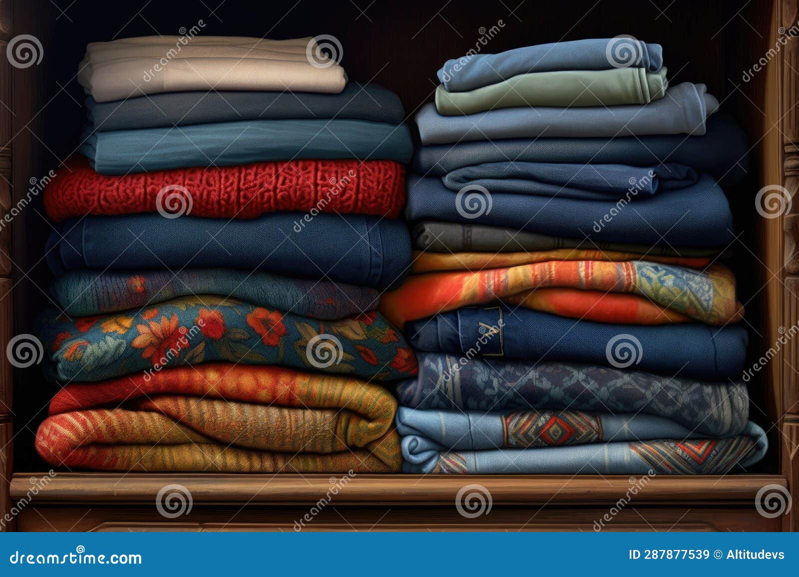 Stack of Folded Jeans and Sweaters on a Shelf Stock Image - Image of ...