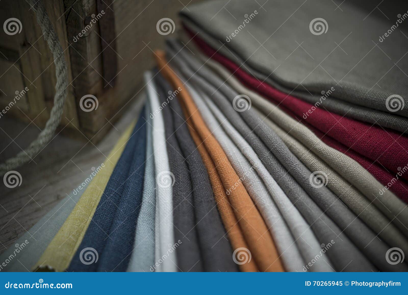 Stack of Folded Linen by a Wooden Crate Stock Image - Image of fabric ...