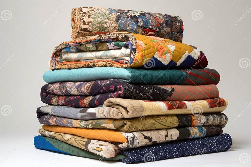 Stack of Folded Quilts Showcasing Various Designs Stock Illustration ...