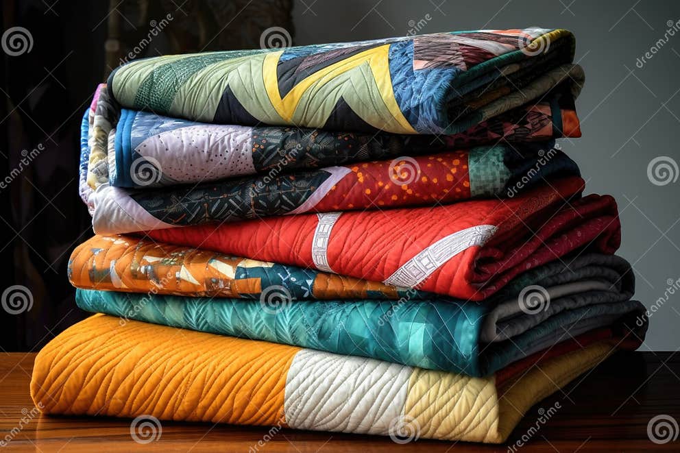Stack of Folded Quilts Showcasing Various Patterns Stock Photo - Image ...
