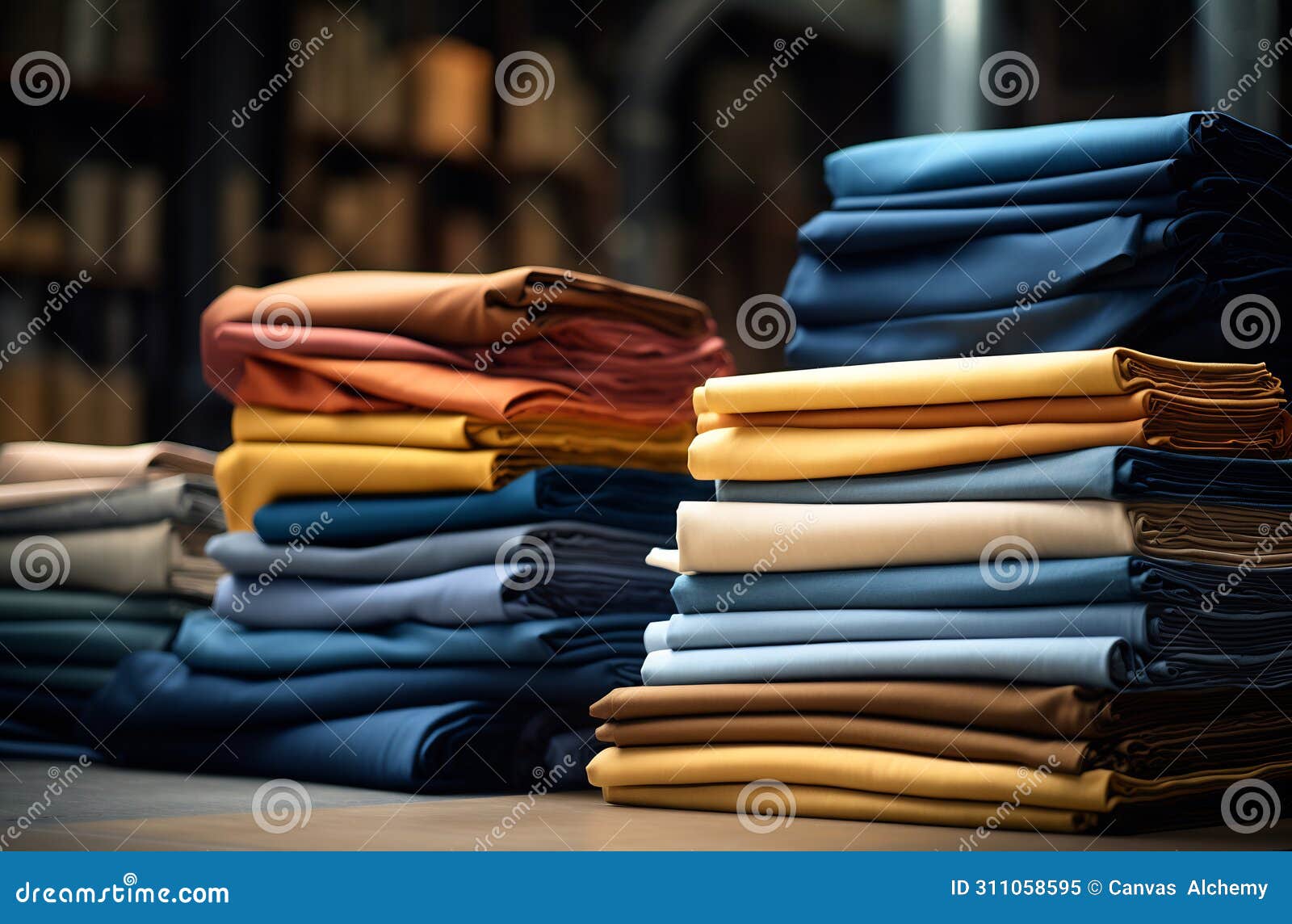 Stack of Folded Shirts on Table Stock Image - Image of organized ...