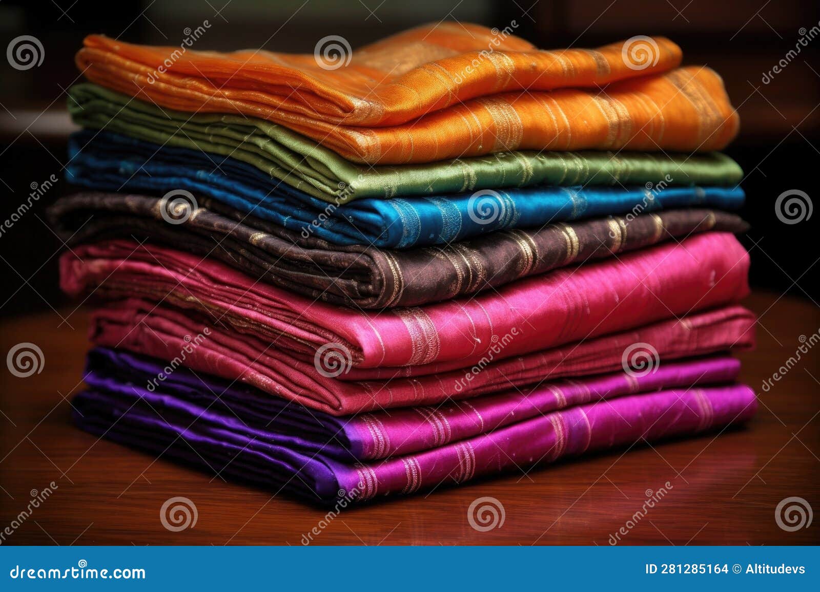 A Stack of Folded Silk Sarees in Vibrant Hues Stock Illustration ...