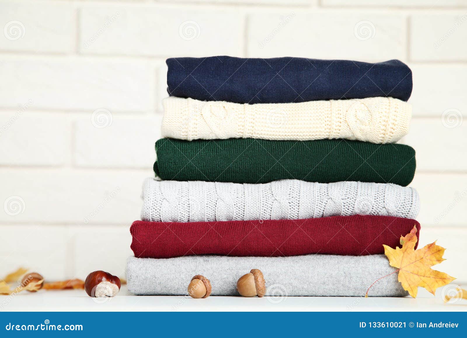 Folded Sweaters with Acorns, Chestnut Stock Image - Image of home, cozy ...
