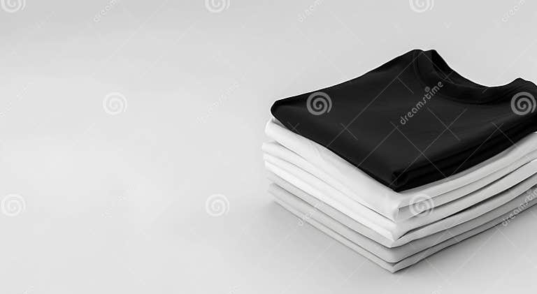 Stack of Folded T-shirts Black and White on a Plain Background. the ...