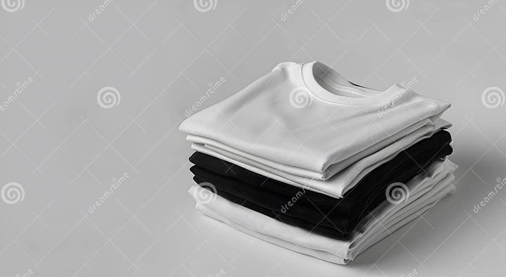 Stack of Folded T-shirts Black and White on a Plain Background. the ...