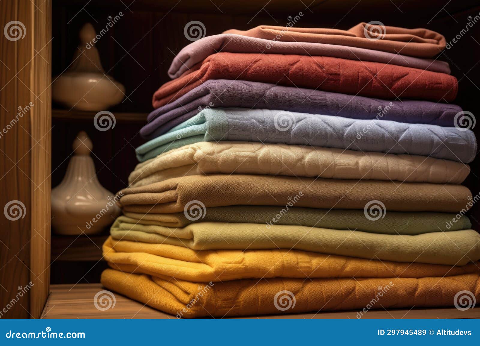 Stack of Folded Towels in a Linen Closet Stock Image - Image of ...