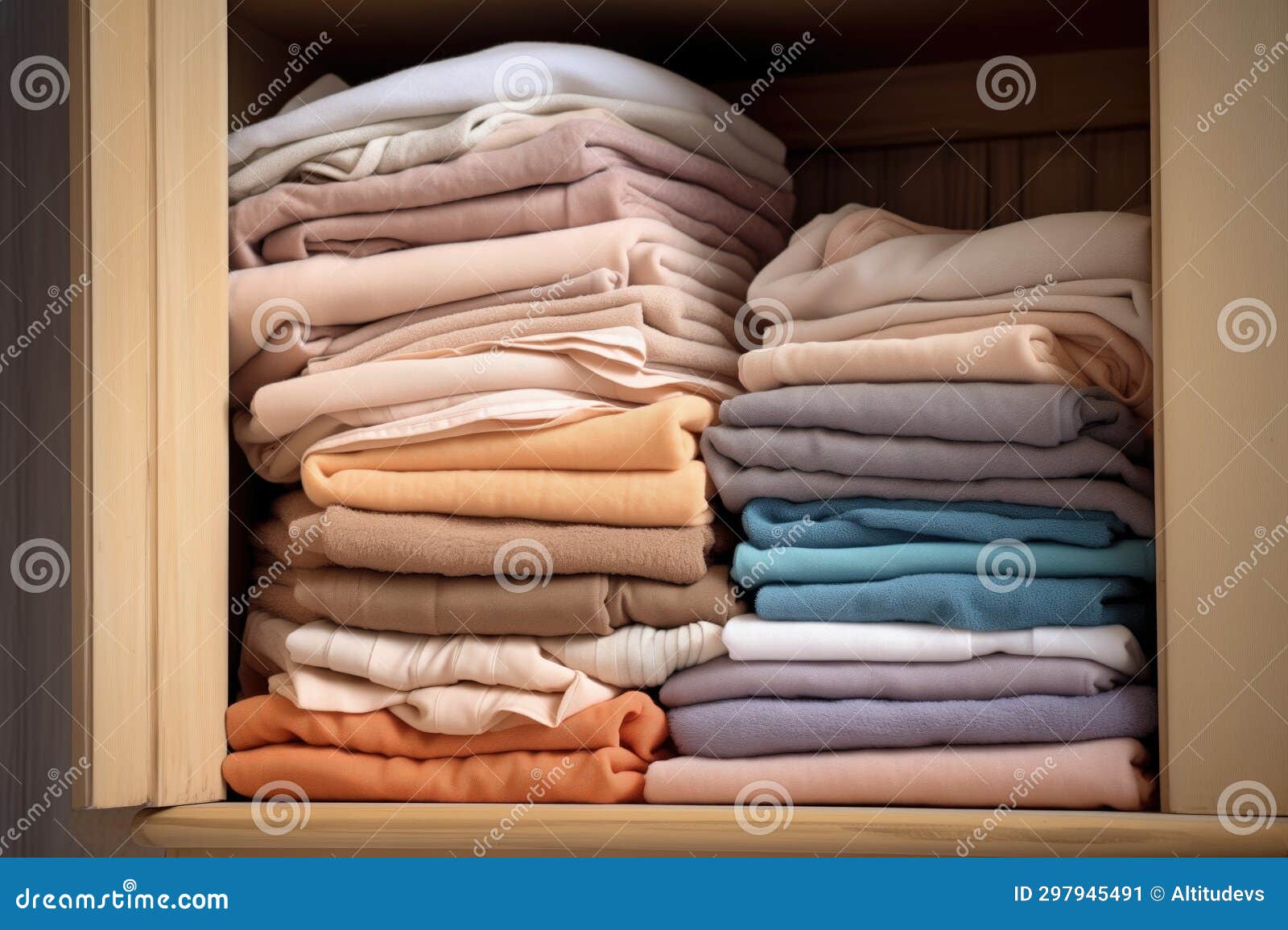 Stack of Folded Towels in a Linen Closet Stock Image - Image of closet ...