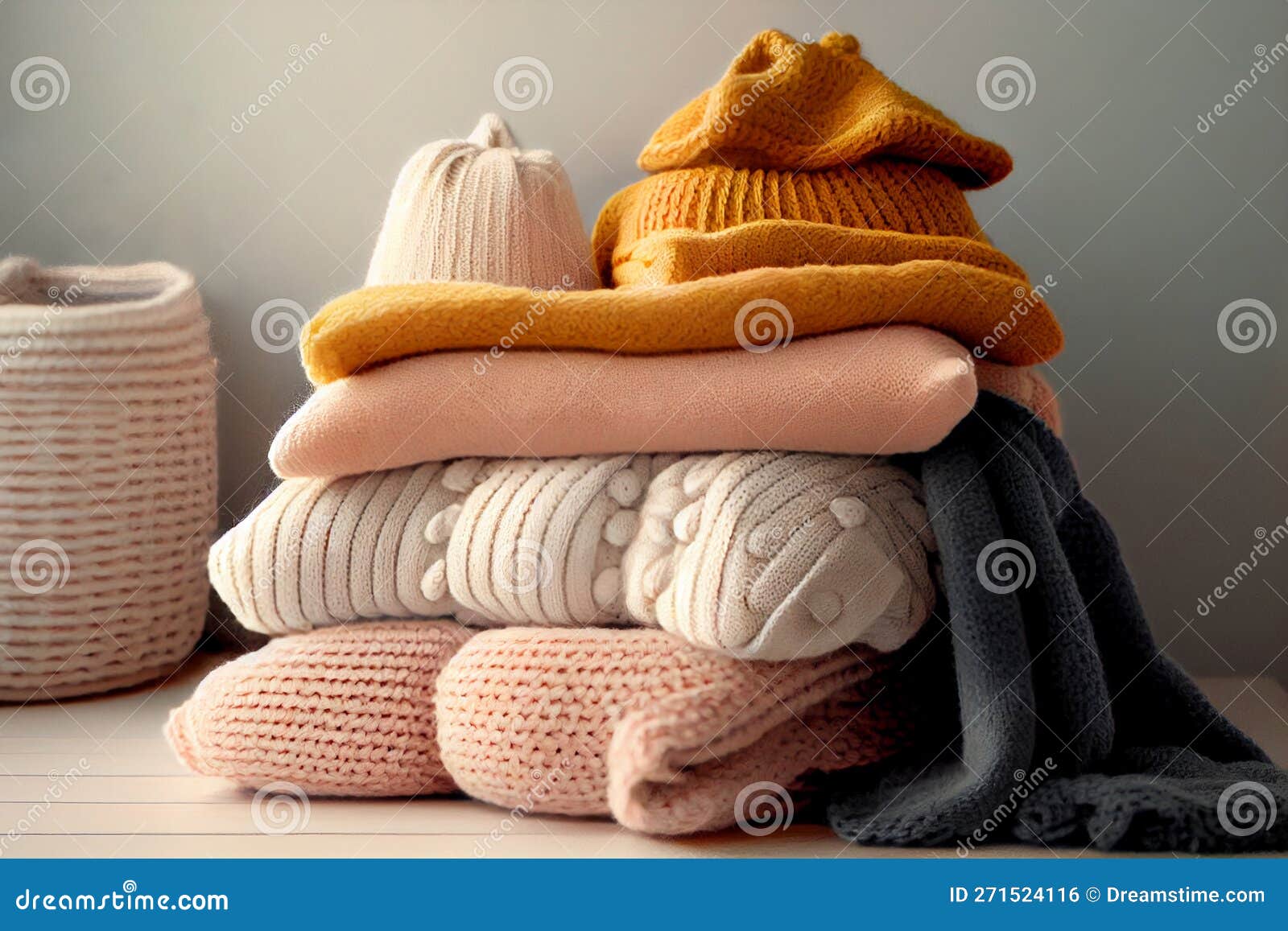 Stack of Folded Wool Knitted Baby Clothes or Blankets. Generative AI ...