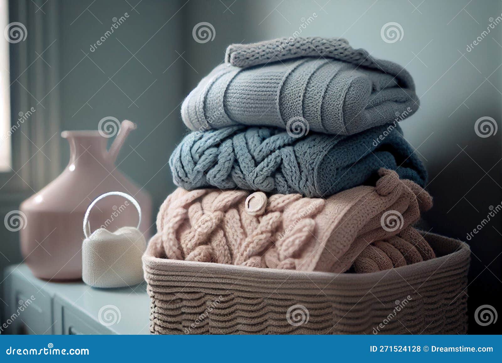 Stack of Folded Wool Knitted Baby Clothes or Blankets. Generative AI ...