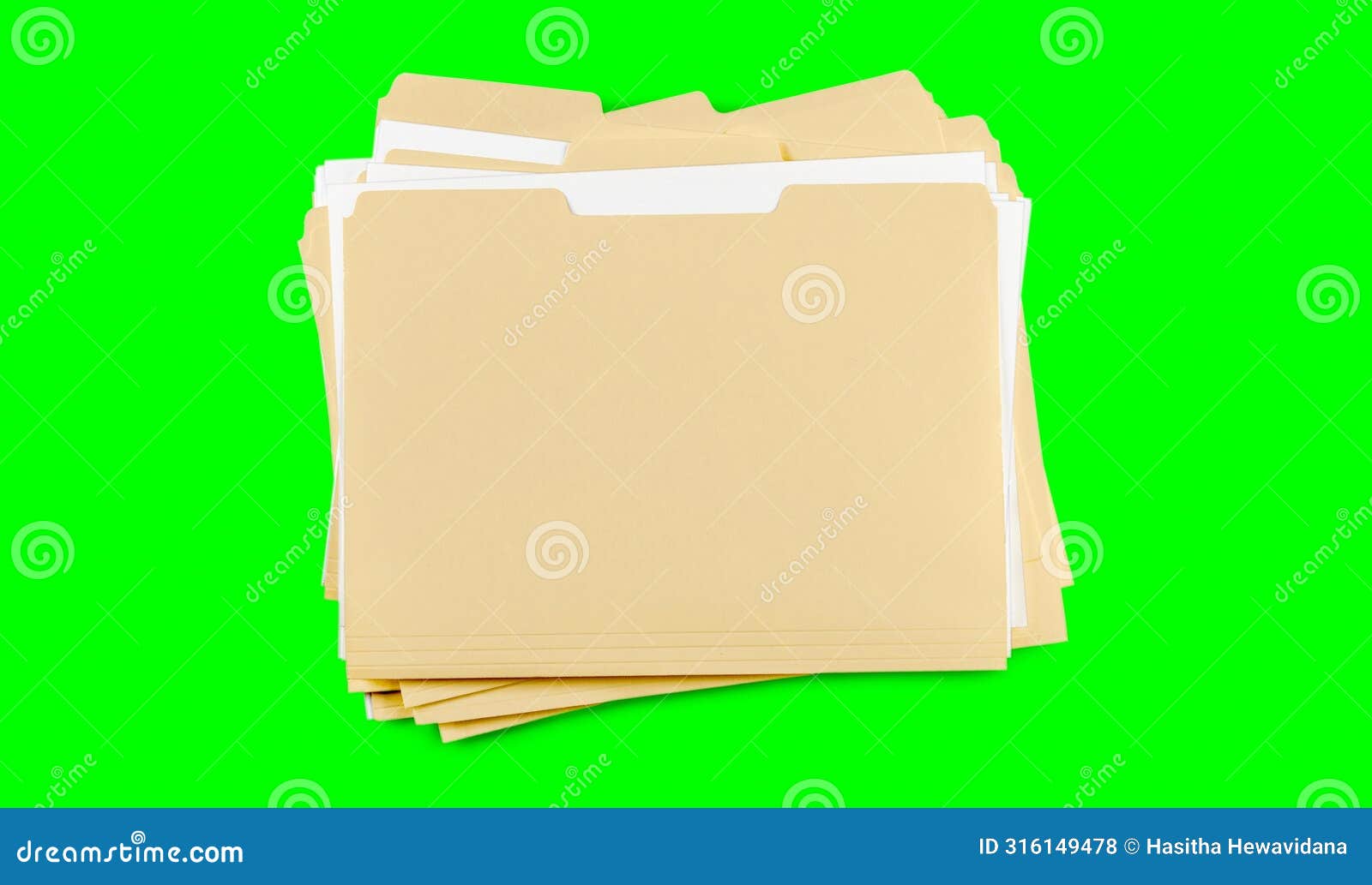 A Stack Of Folders With Blank Labels On A Green Background. Chroma Key ...