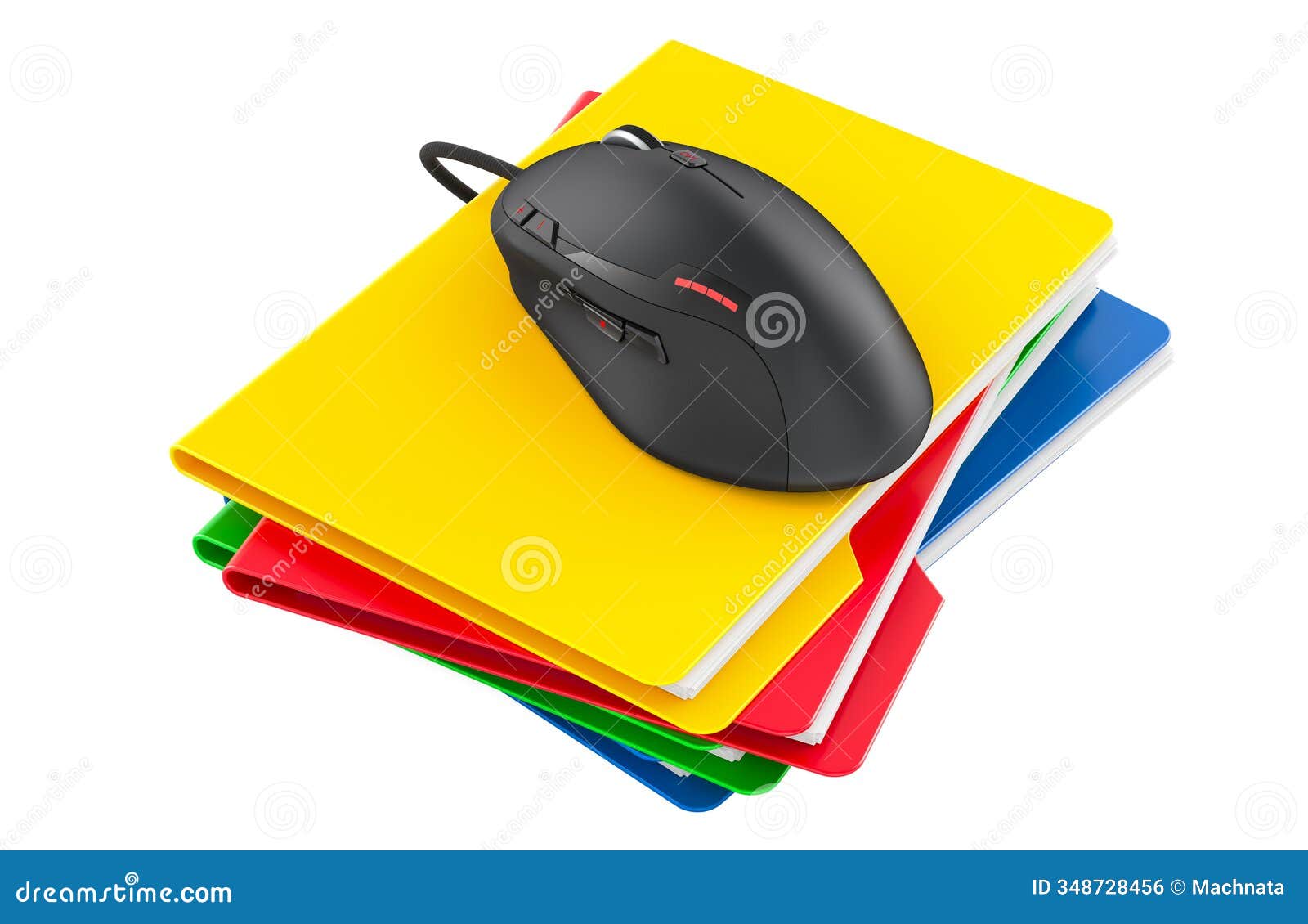 Stack of Folders with Computer Mouse, 3D Rendering Stock Illustration ...