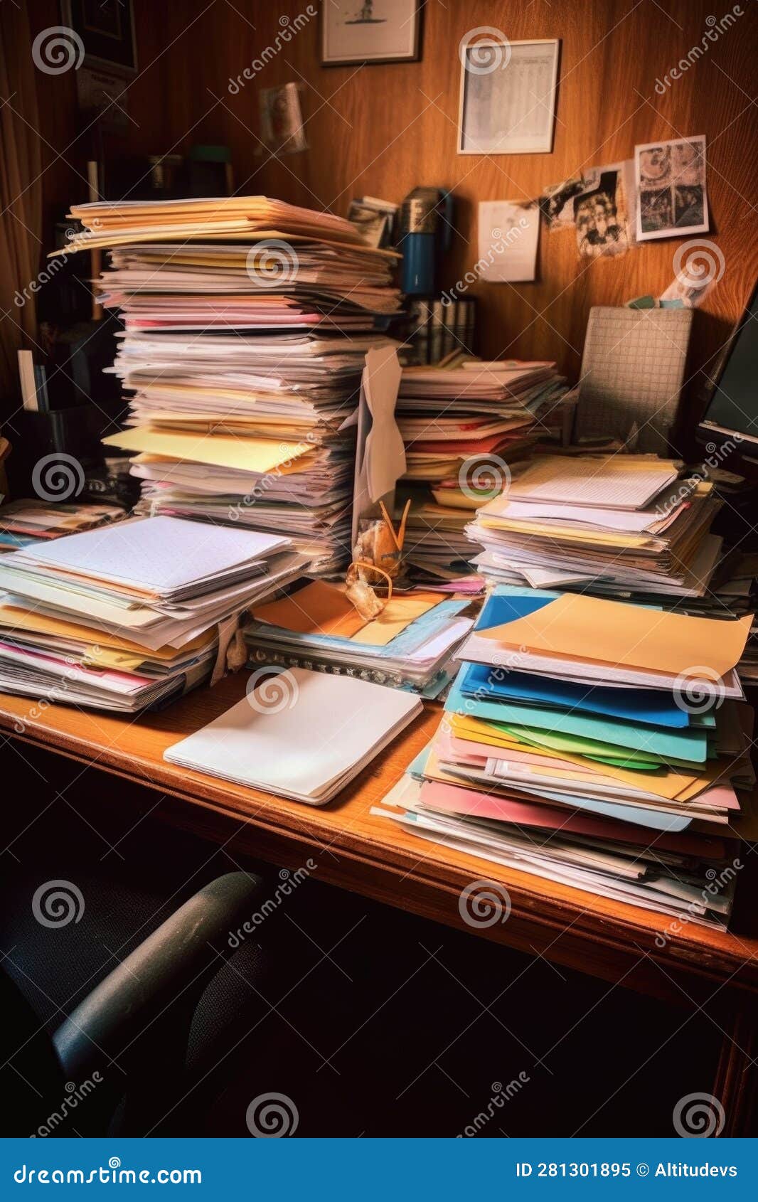 Stack of Folders and Documents on Desk Stock Illustration ...