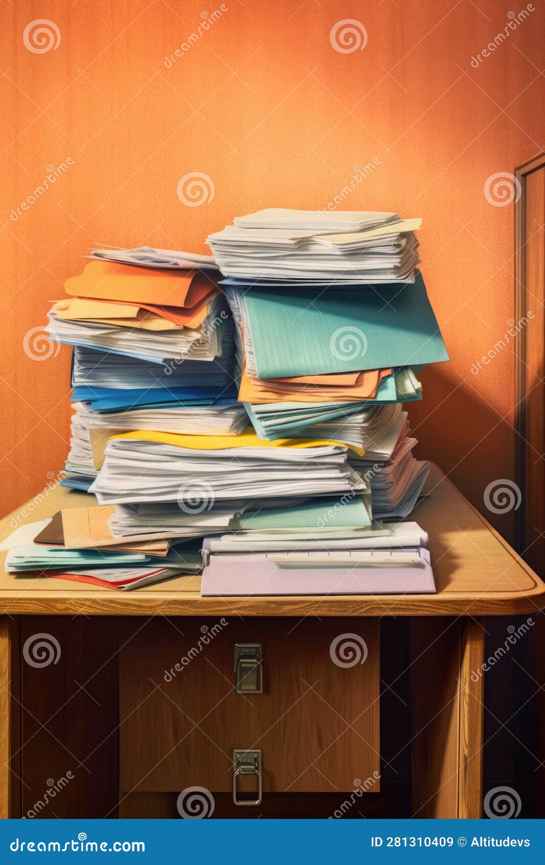 Stack of Folders and Documents on Desk Stock Illustration ...